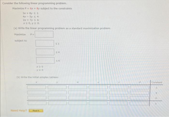 Solved Consider the following linear programming problem. | Chegg.com