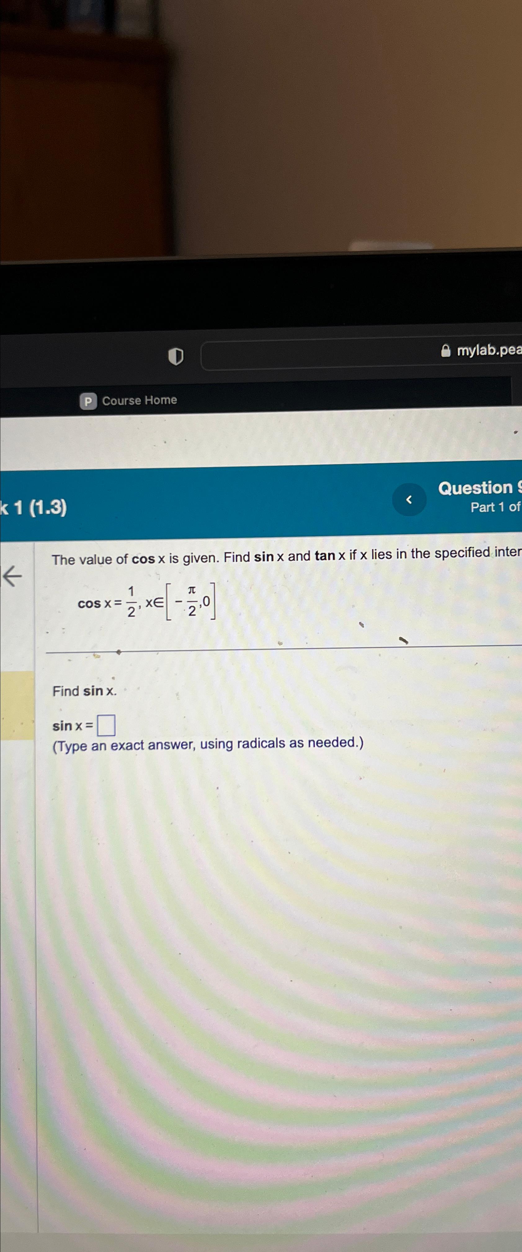 Solved Course Homek1 (1.3)QuestionPart 1 ﻿ofThe value of | Chegg.com