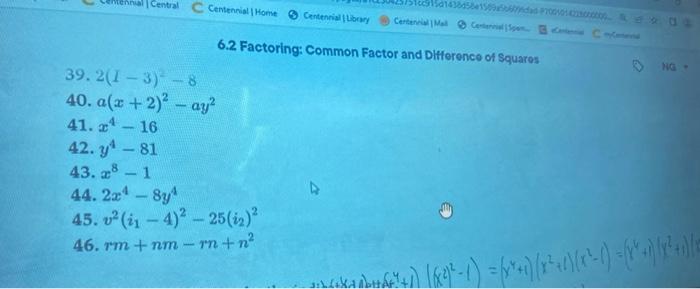 Solved 6.2 Factoring: Common Factor and Difference of | Chegg.com