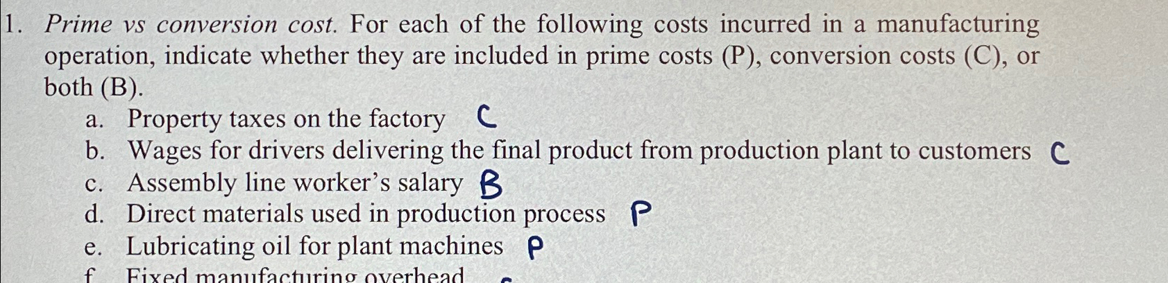 Solved Prime vs conversion cost. For each of the following | Chegg.com