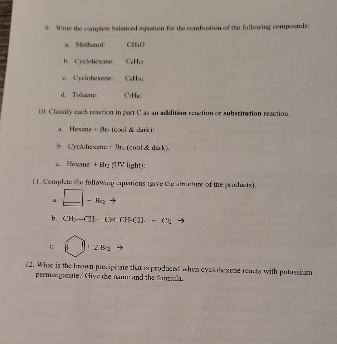 Solved 9. Write the complete balanced equation for the | Chegg.com