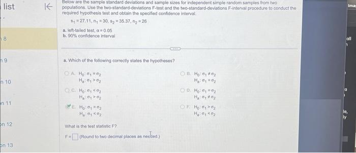 Solved Below are the sample standard deviations and sample | Chegg.com