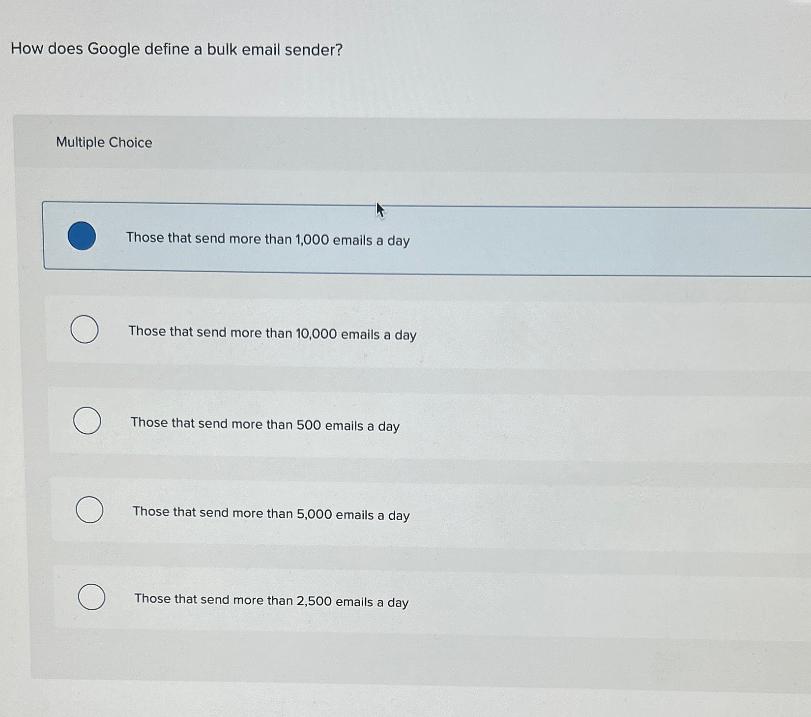 Solved How does Google define a bulk email sender?Multiple | Chegg.com