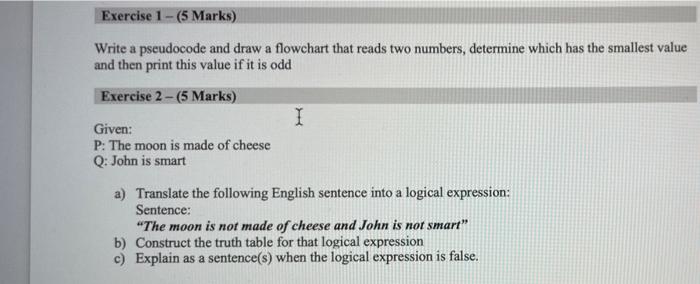 Solved Exercise 1 - (5 Marks) Write a pseudocode and draw a | Chegg.com
