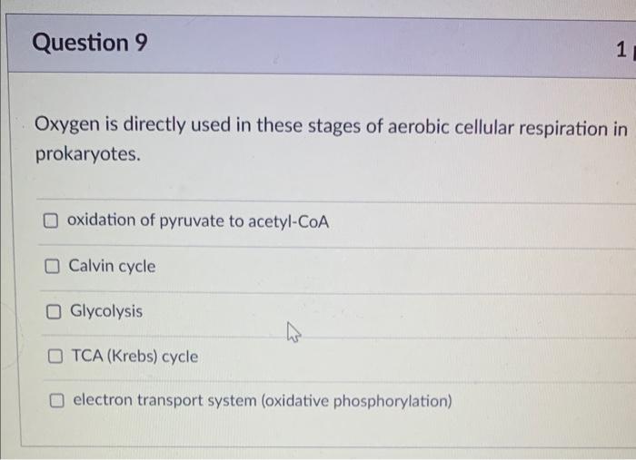 Solved Oxygen is directly used in these stages of aerobic | Chegg.com