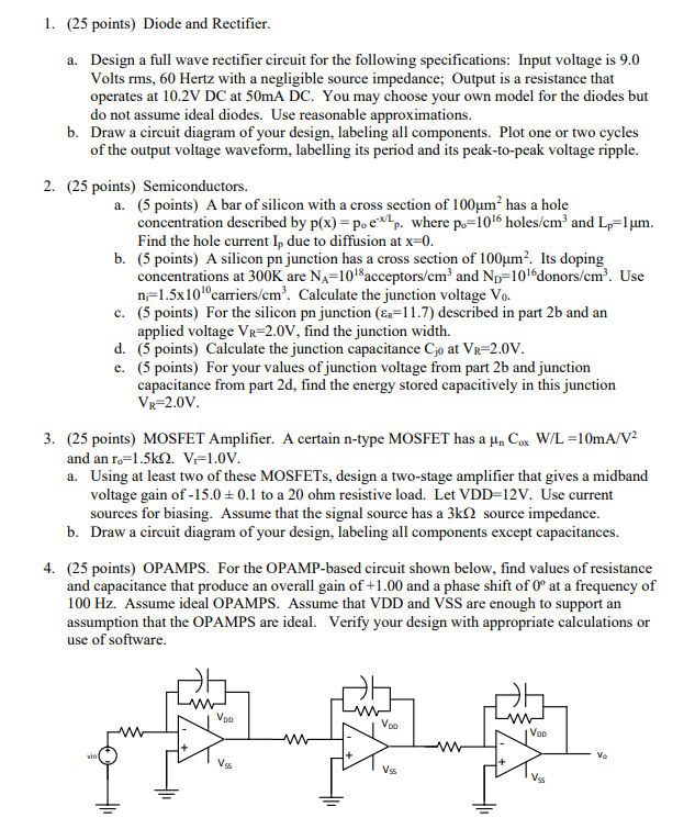 Solved ( 25 ﻿points) ﻿Diode and Rectifier.a. ﻿Design a full | Chegg.com