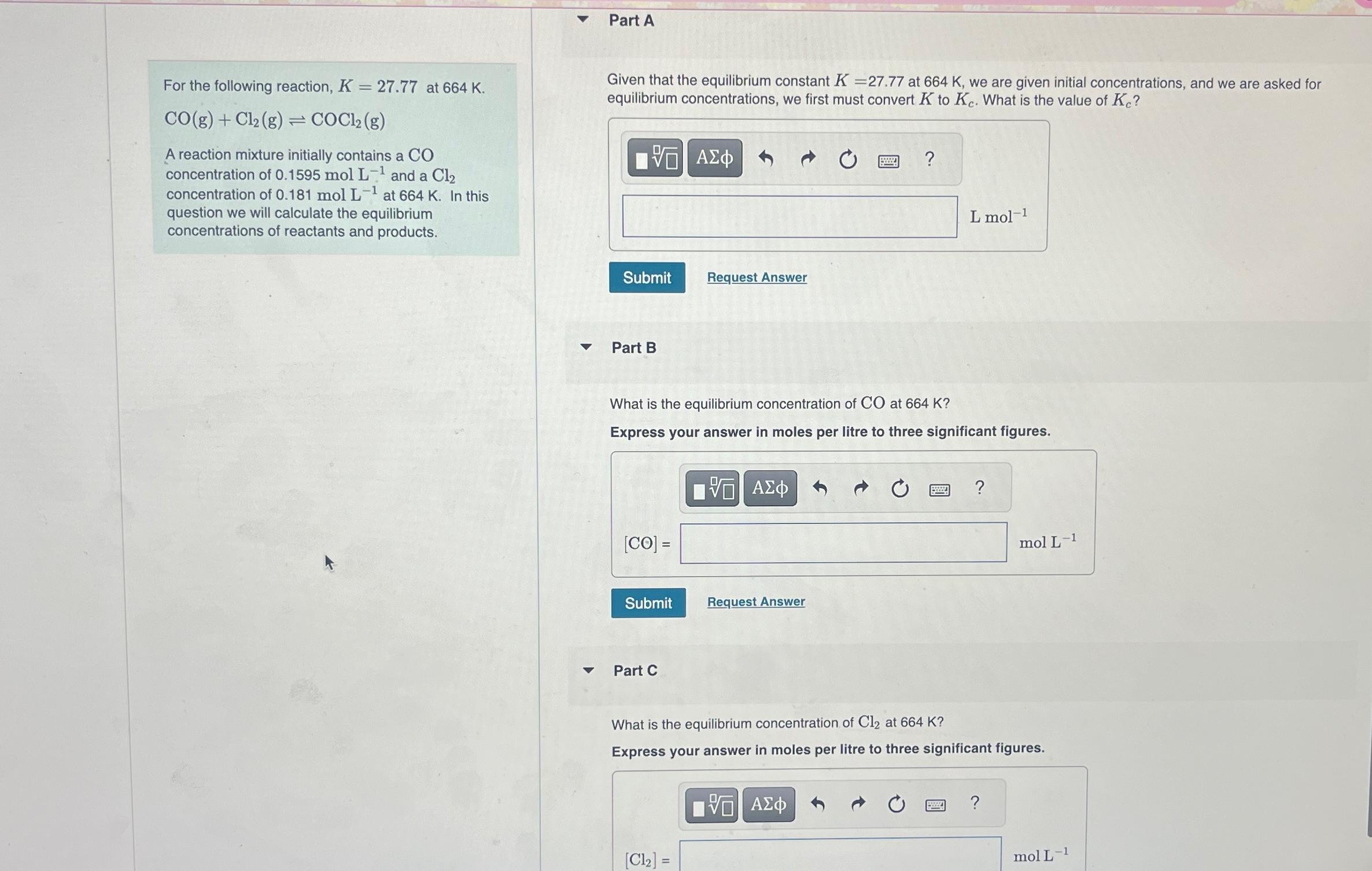 Solved Part AFor the following reaction, K=27.77 ﻿at | Chegg.com