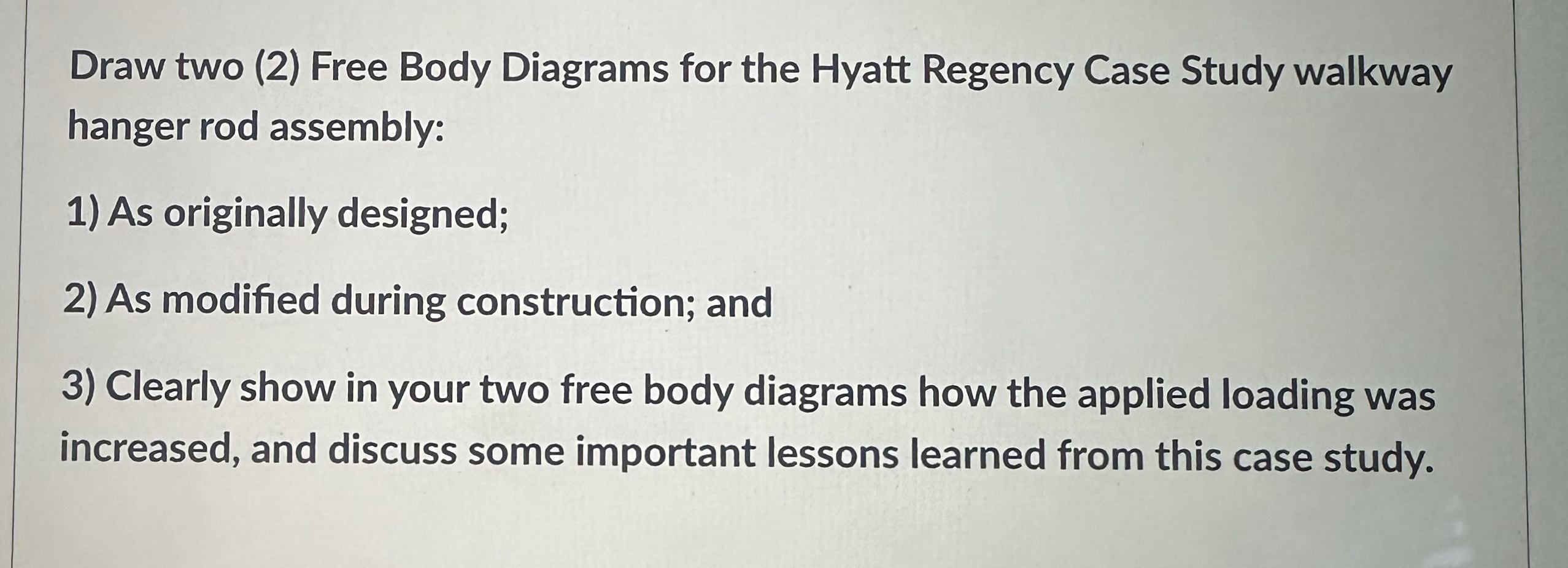 Draw two (2) ﻿Free Body Diagrams for the Hyatt | Chegg.com