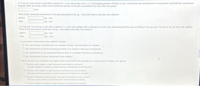 Solved A 35 kg girl runs across a mat with a speed of 4.3 | Chegg.com