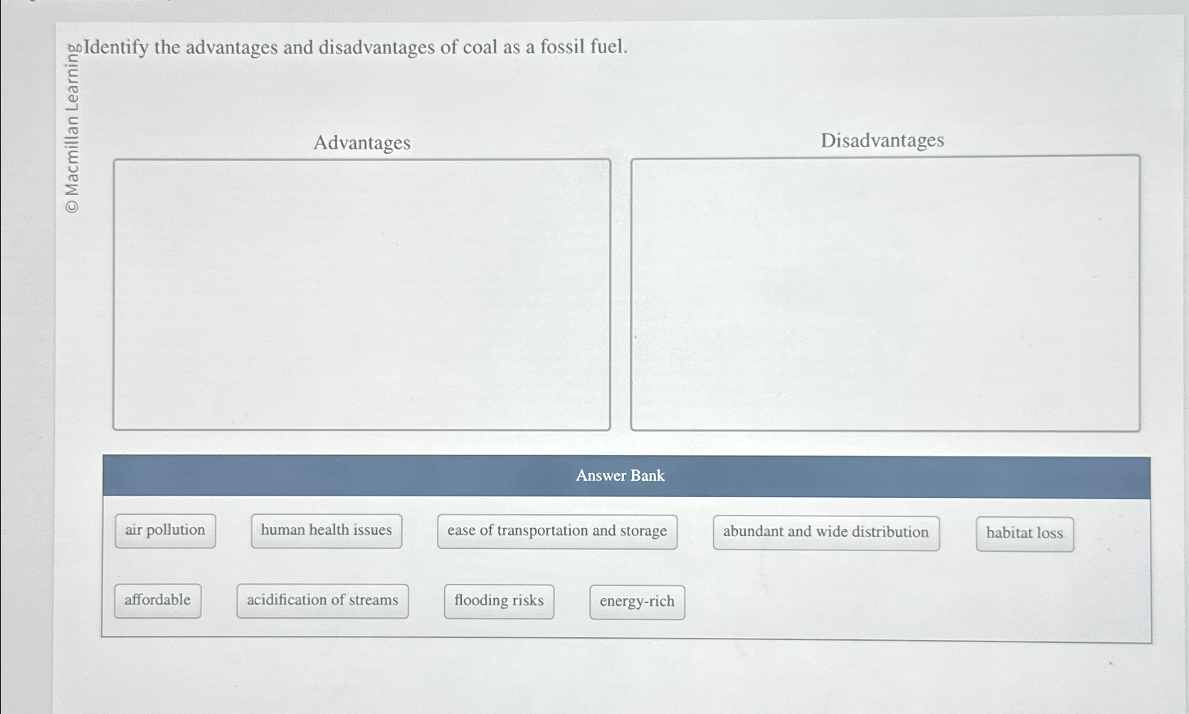 Solved ooIdentify the advantages and disadvantages of coal | Chegg.com