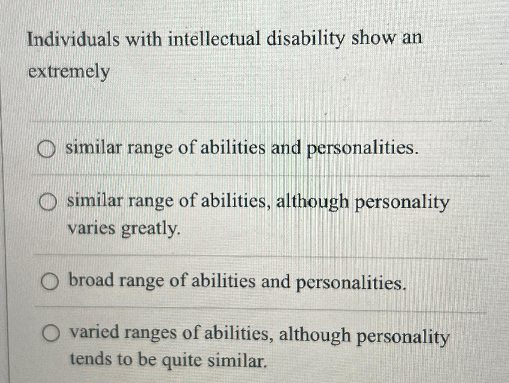 Solved Individuals with intellectual disability show an | Chegg.com