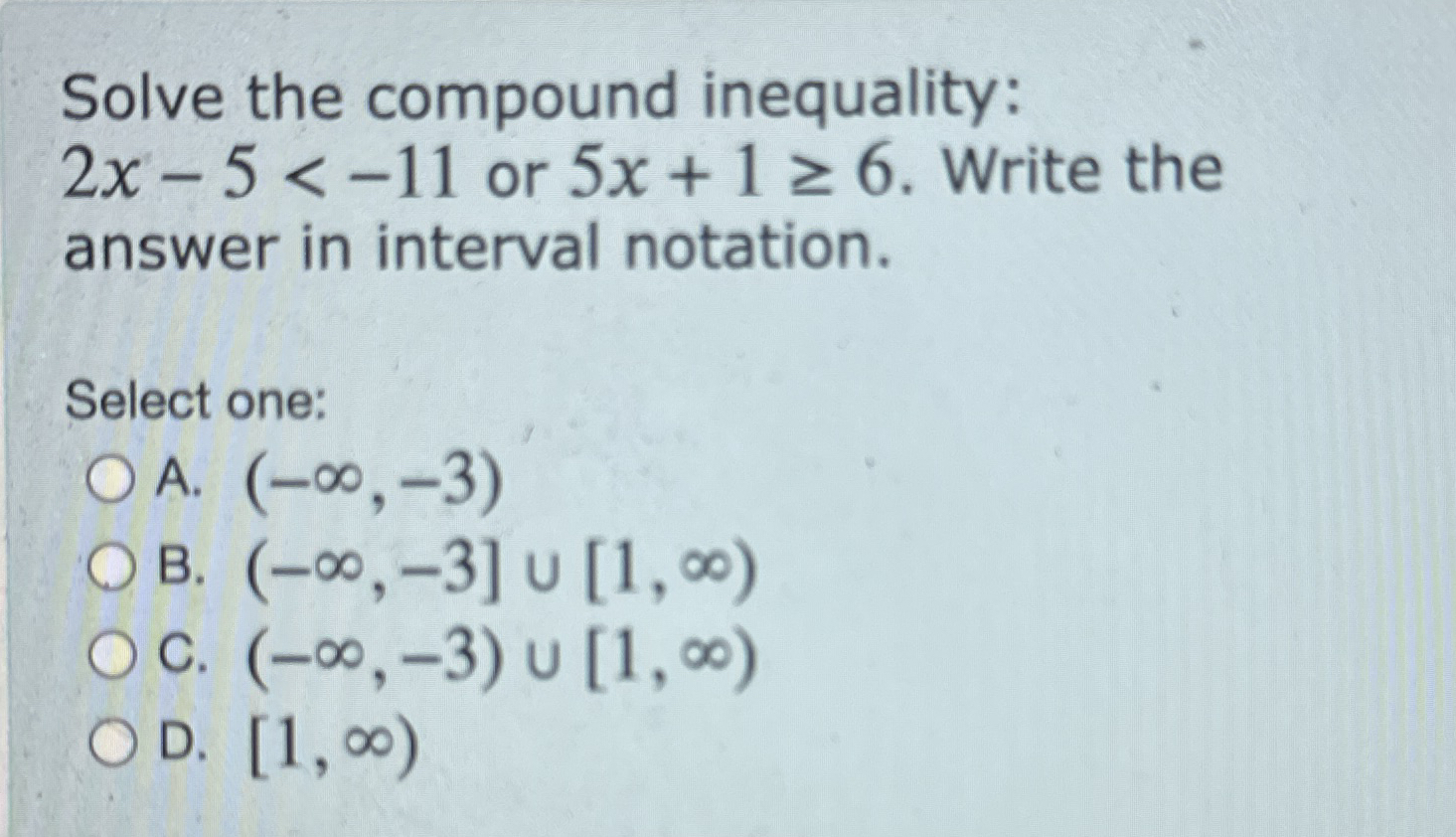 Solved Solve the compound inequality: 2x-5