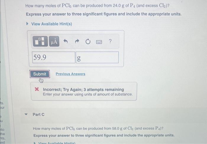 Solved How many moles of PCl5 can be produced from 24.0 g of | Chegg.com