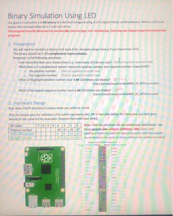 Binary Simulation Using LED Our goal is to simulate a | Chegg.com