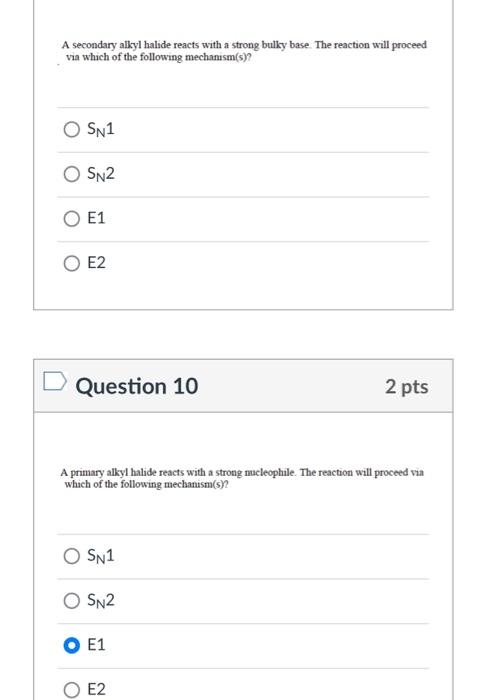 Solved A secondary alkyl halide reacts with a strong bulky | Chegg.com
