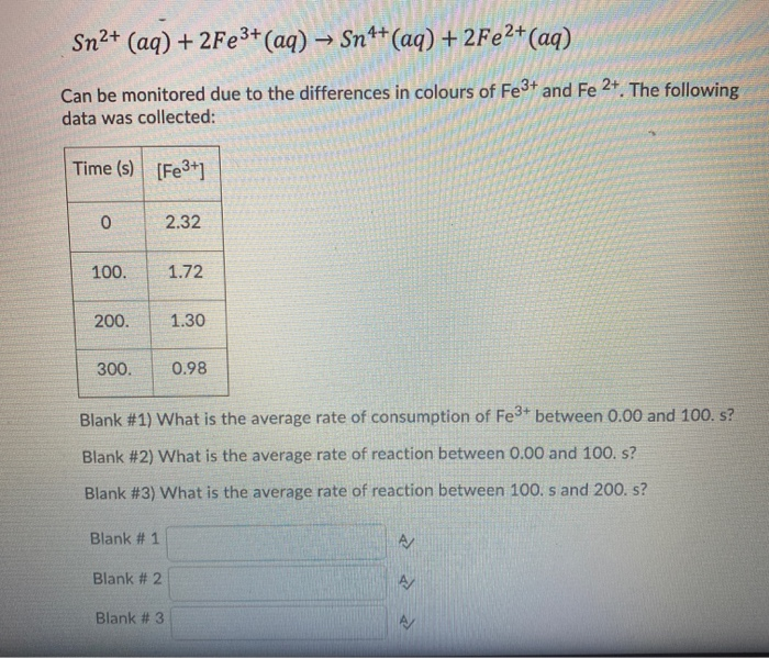 Solved Sn2+ (aq) + 2Fe3+ (aq) → Sn4+(aq) + 2Fe2+ (aq) Can be | Chegg.com