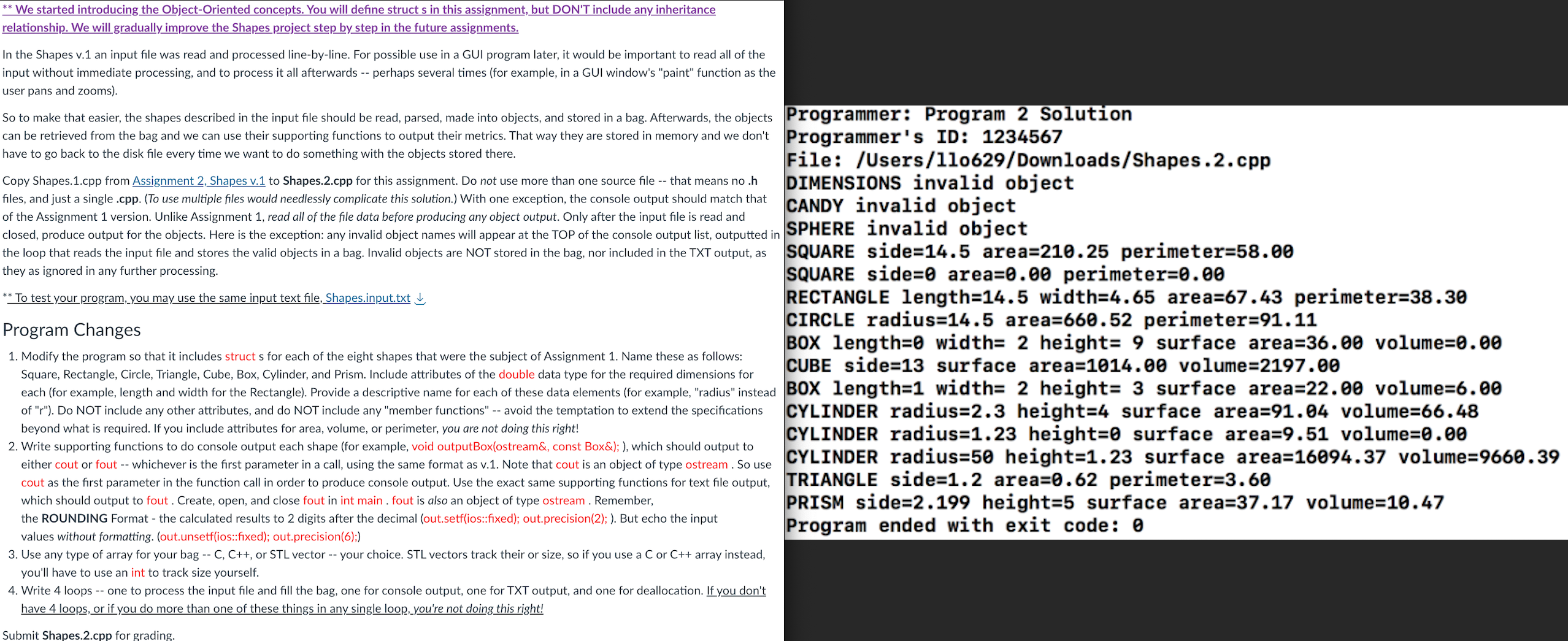 Solved Shapes.input.txtSQUARE 14.5 344 ﻿ SQUARE | Chegg.com