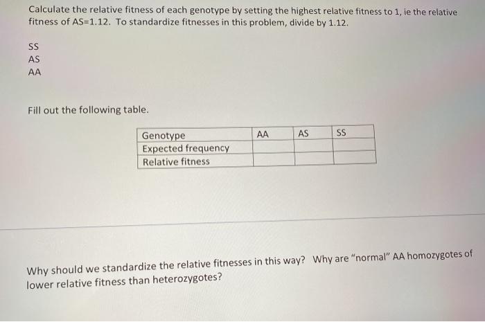 Calculate the relative fitness of each genotype by | Chegg.com