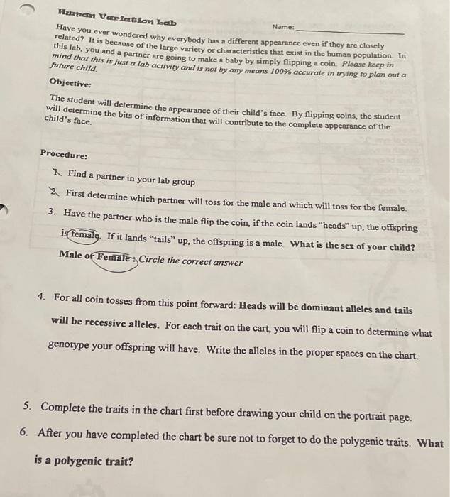 Solved Human Variation Lab Name: Have you ever wondered why | Chegg.com