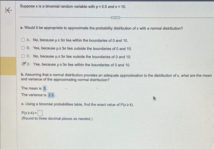 Solved Suppose x is a binomial random variable with p=0.5 | Chegg.com