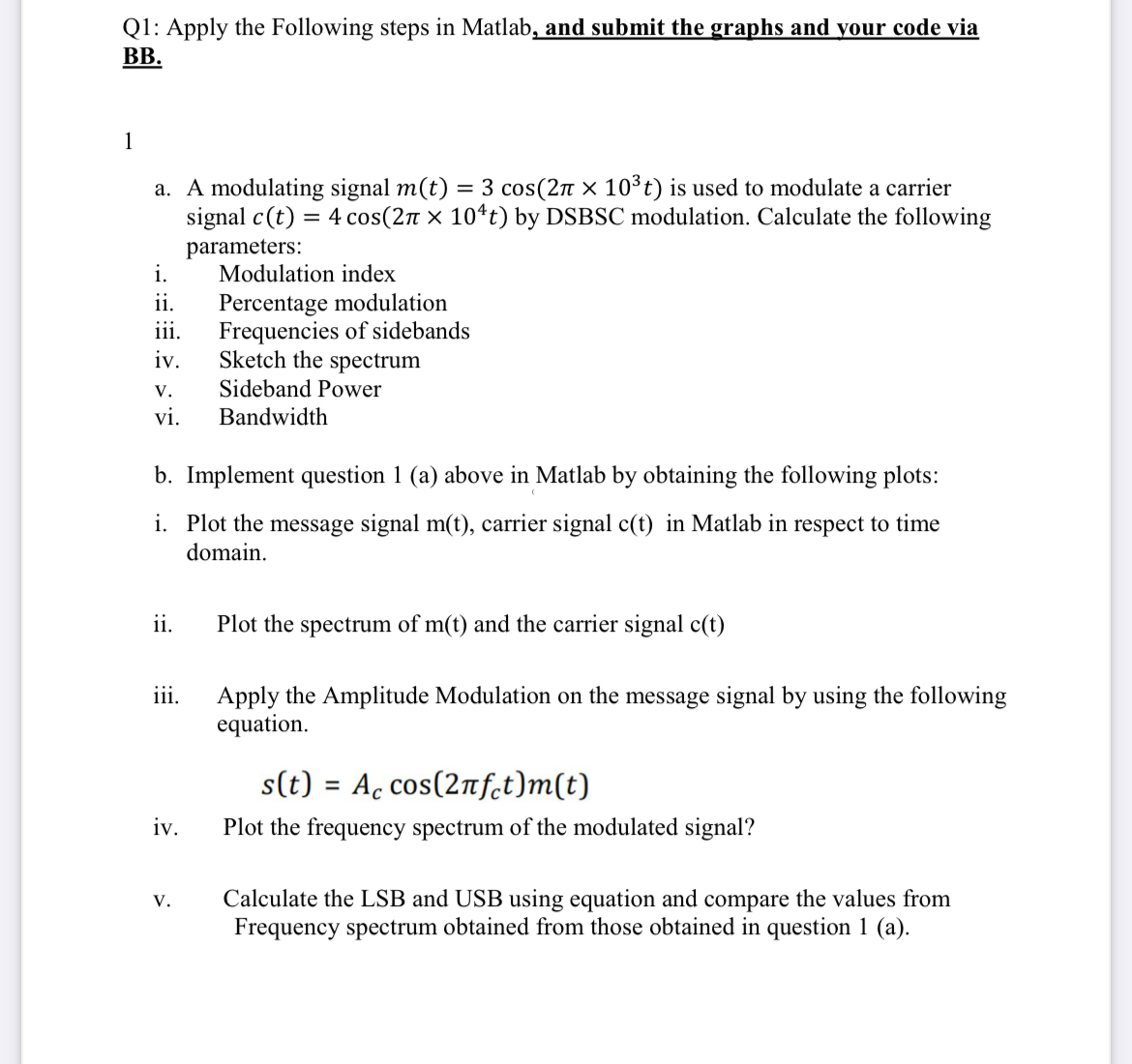 Solved Q1: Apply the Following steps in Matlab, and submit | Chegg.com