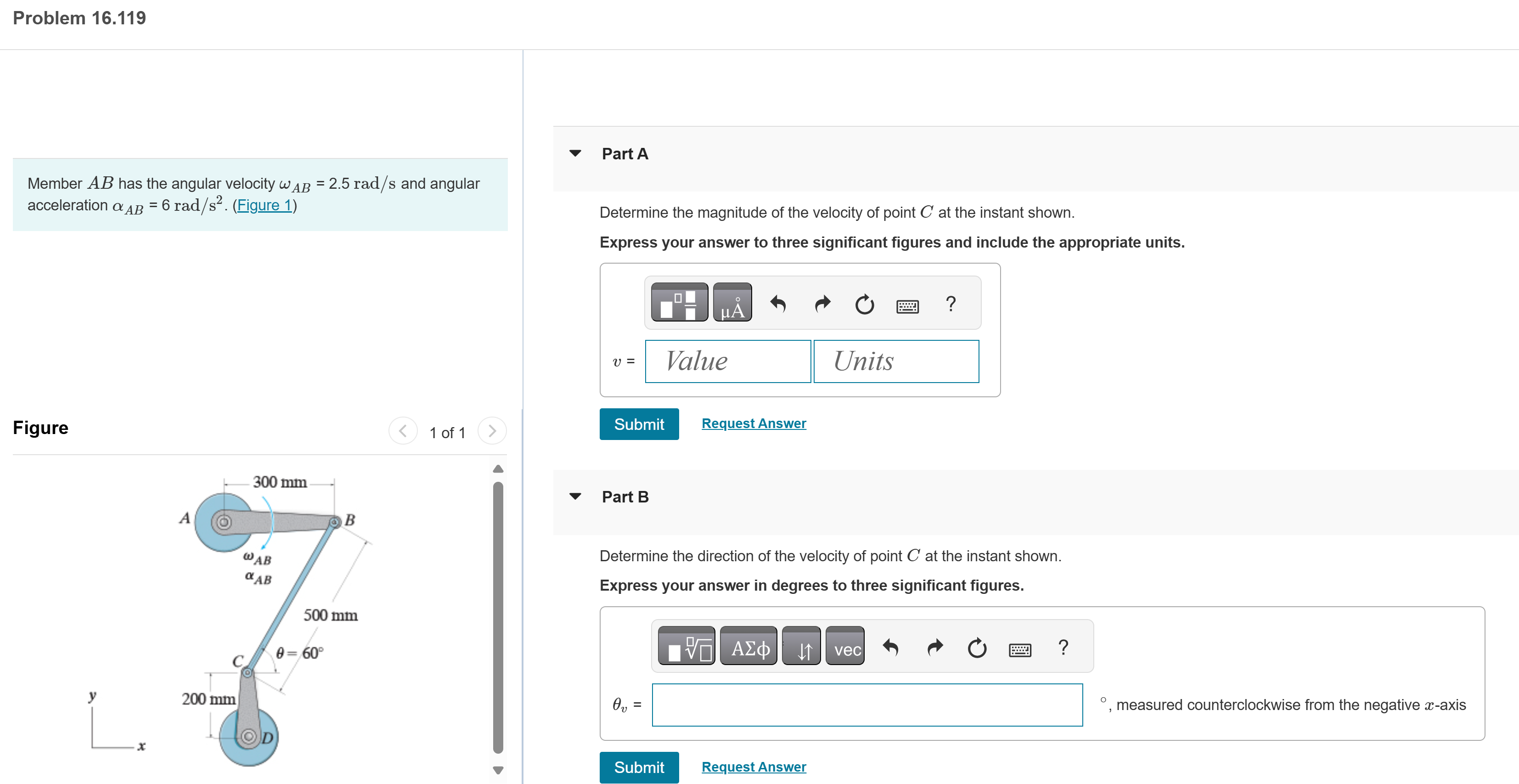 Solved Member AB ﻿has the angular velocity ωAB=2.5rads ﻿and | Chegg.com