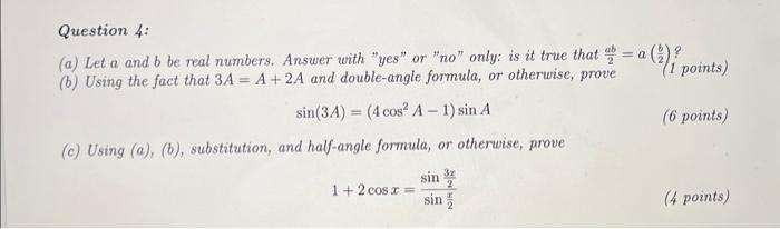Solved a) Let a and b be real numbers. Answer with ”yes” or | Chegg.com
