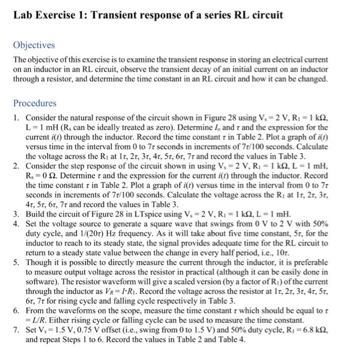 Solved Figure 28: Series RL circuitsObjectives The objective | Chegg.com