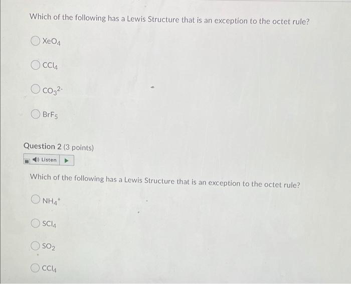 Solved Which of the following has a Lewis Structure that is | Chegg.com