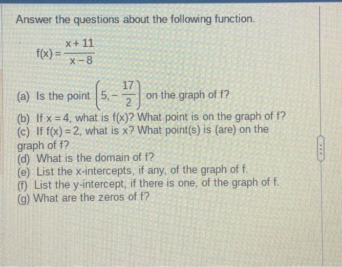 Solved Answer the questions about the following function. | Chegg.com