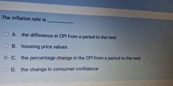 Solved The inflation rate isA. ﻿the difference in CPI from a | Chegg.com