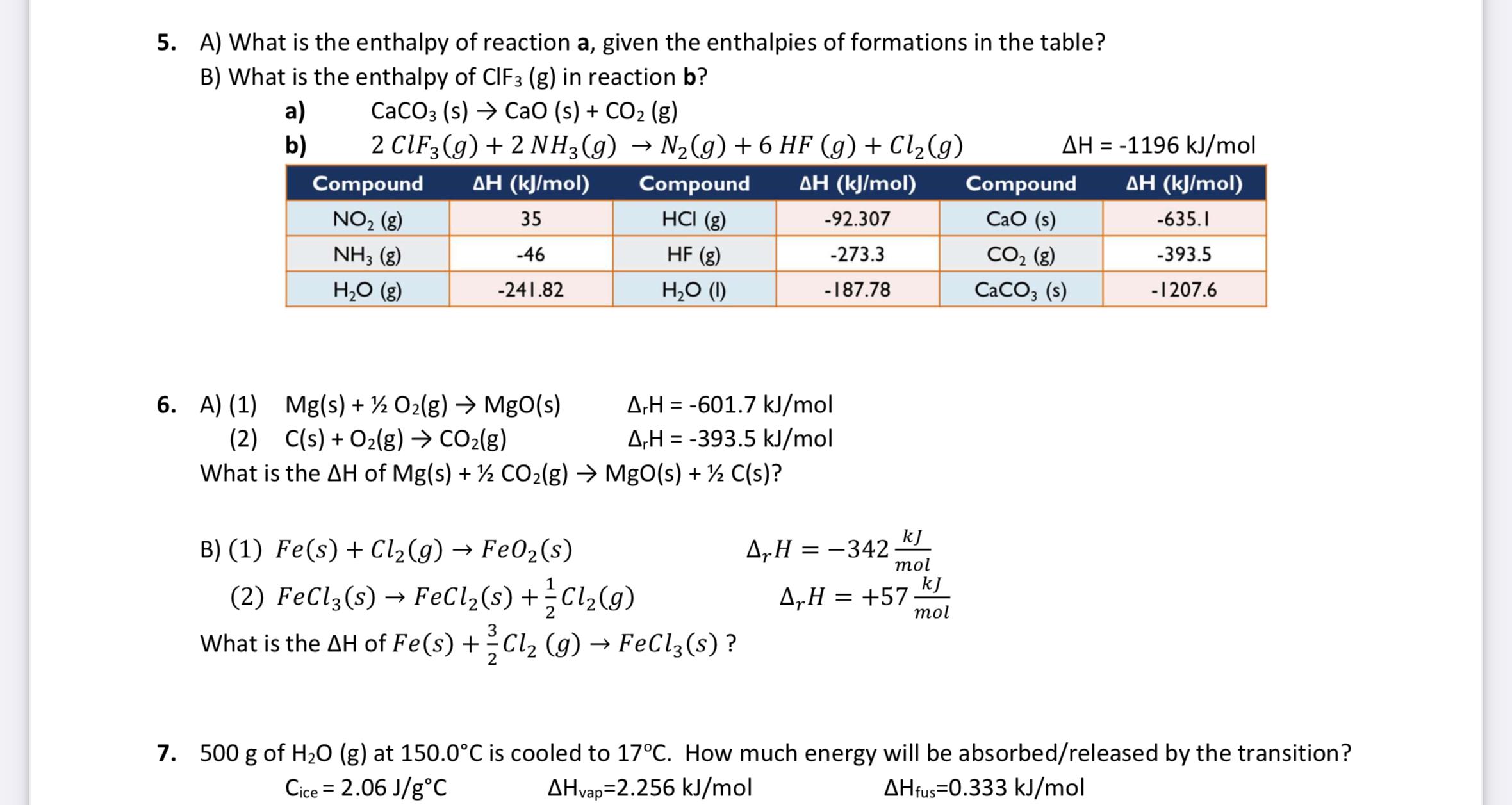 Solved A) ﻿What is the enthalpy of reaction a, ﻿given the | Chegg.com