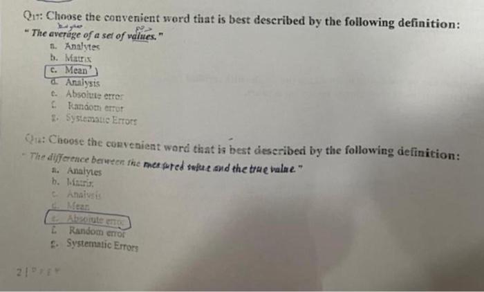 Solved Q1: Choose the convenient word that is best described | Chegg.com