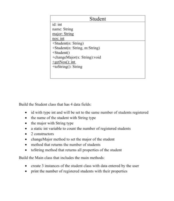 Solved Build the Student class that has 4 data fields: - id | Chegg.com