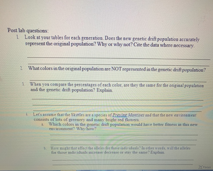 Solved Post lab questions: 1 Look at your tables for each | Chegg.com