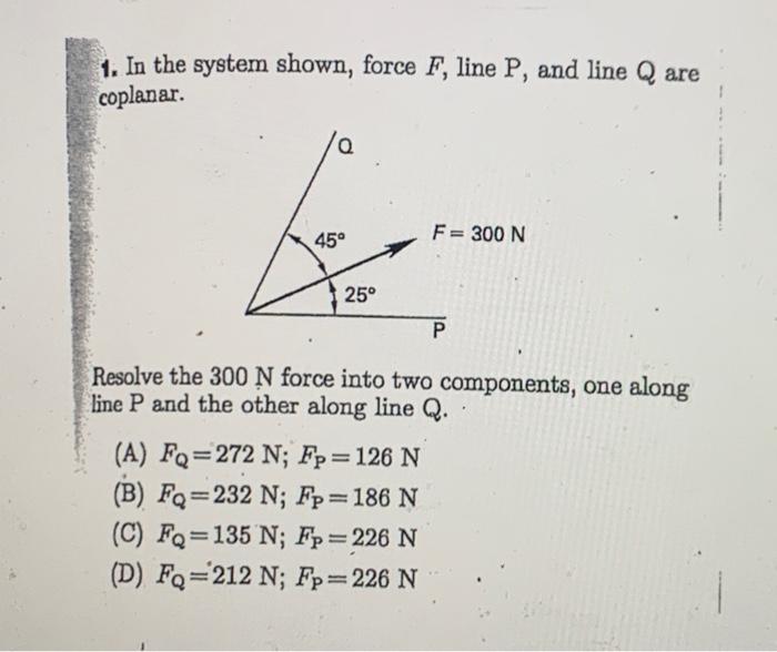 Solved 1. In the system shown, force F, line P, and line Q | Chegg.com