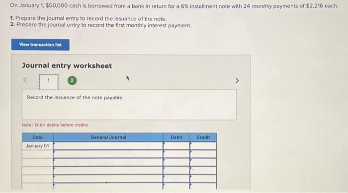 Solved On January 1,$50,000 cash is borrowed from a bank in | Chegg.com