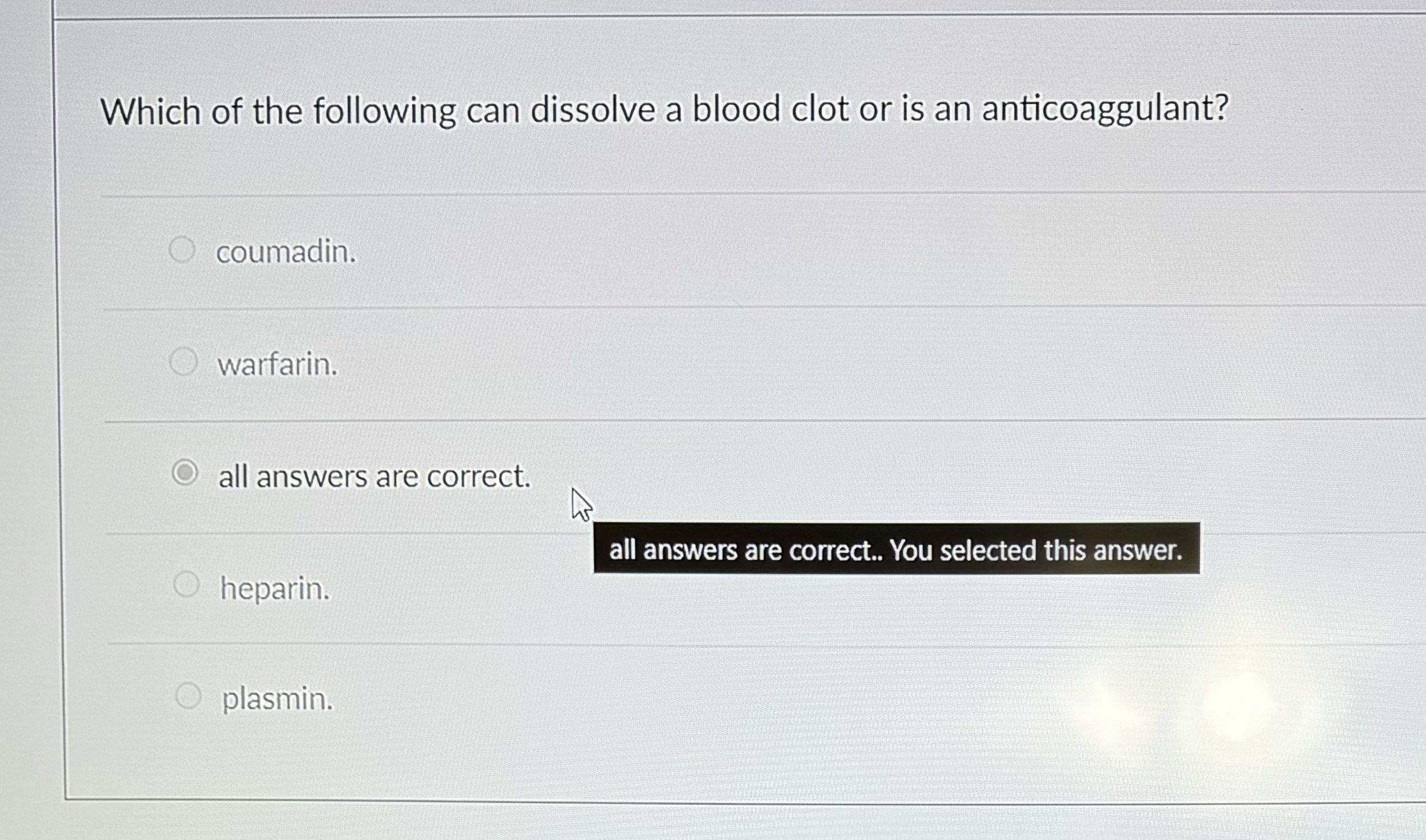 Solved Which of the following can dissolve a blood clot or | Chegg.com