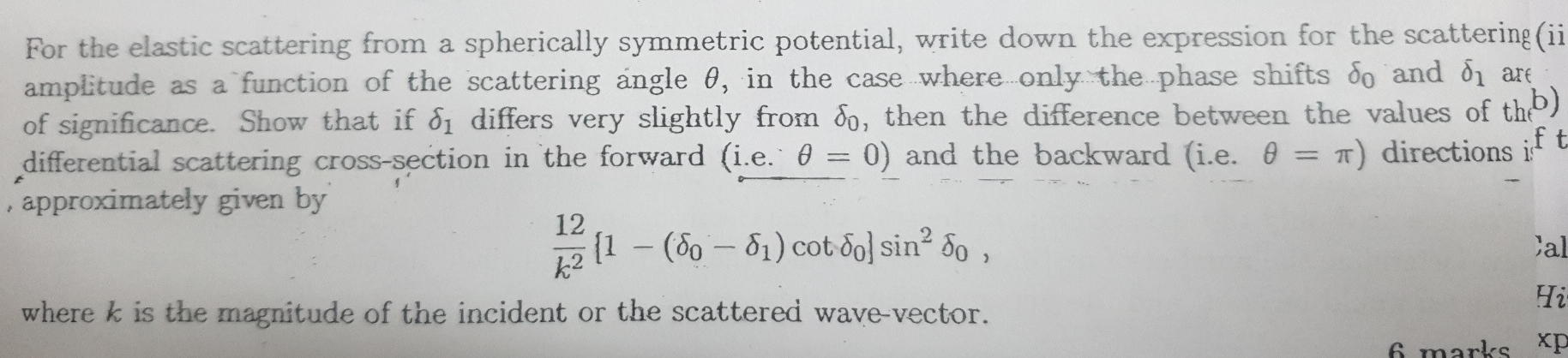 Solved For the elastic scattering from a spherically | Chegg.com