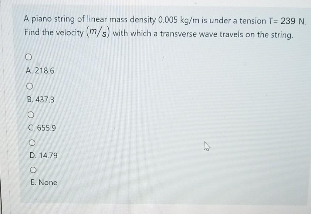 Solved A piano string of linear mass density 0.005 kg/m is | Chegg.com