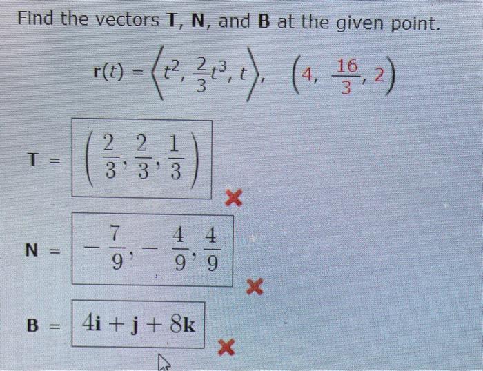 Solved Find the vectors T,N, and B at the given point. | Chegg.com