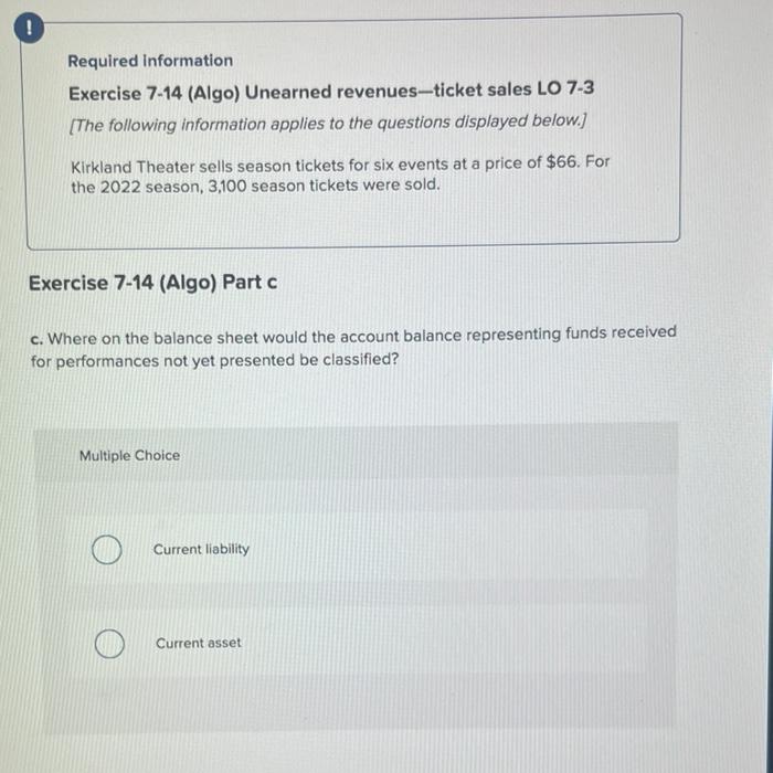 Solved Required information Exercise 7-14 (Algo) Unearned | Chegg.com