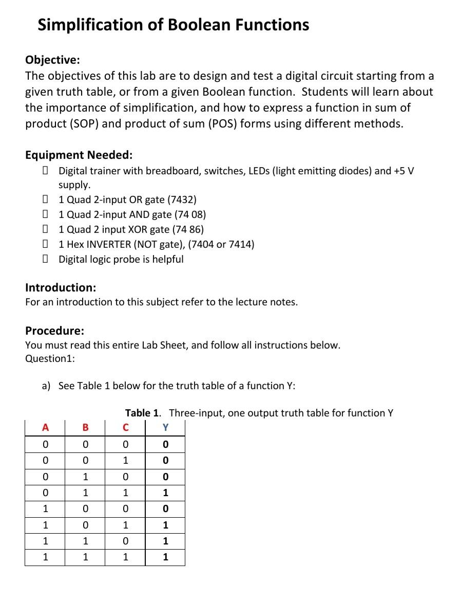 Solved Simplification of Boolean Functions Objective: The | Chegg.com