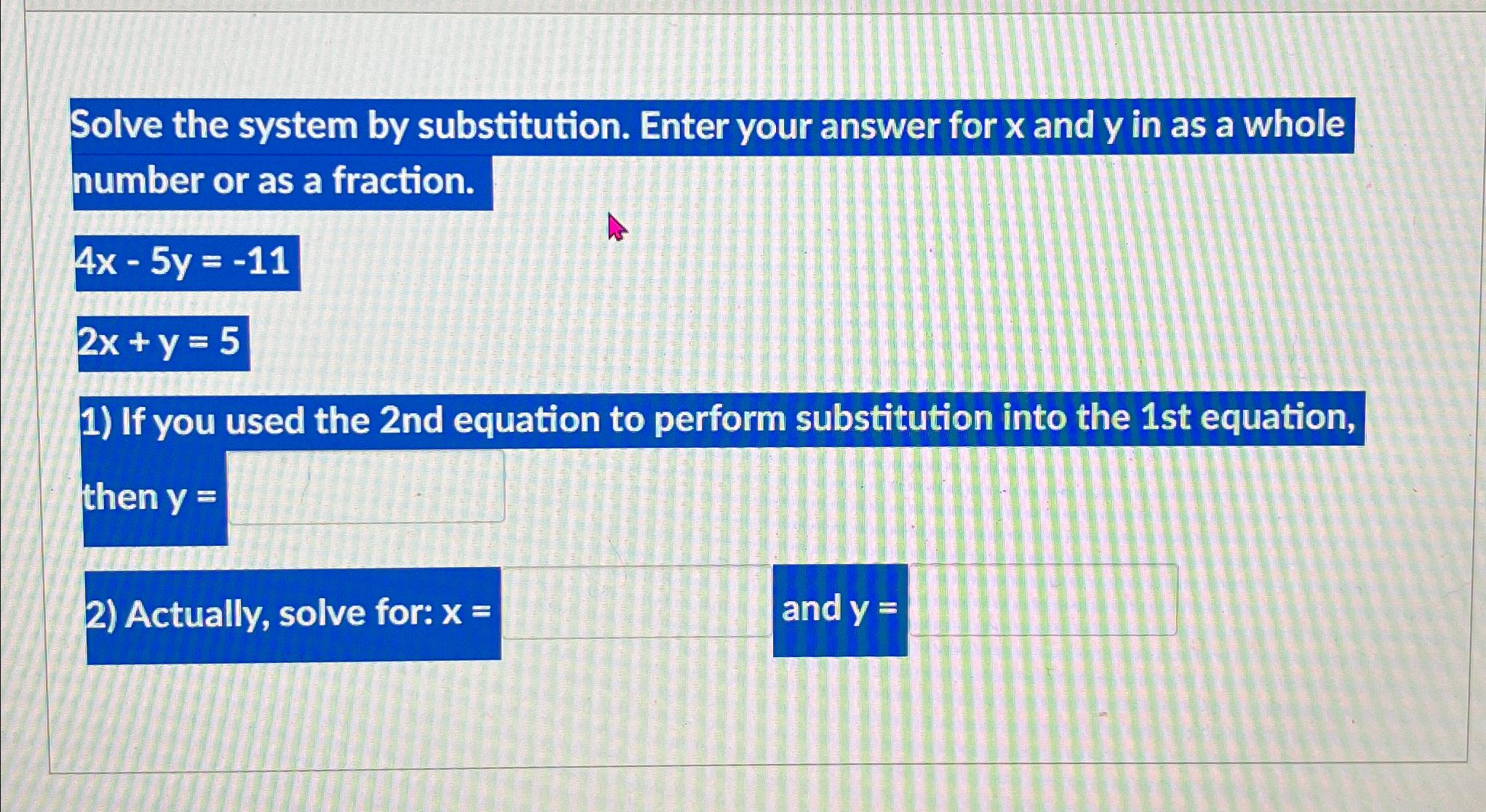 Solved Solve the system by substitution. Enter your answer | Chegg.com