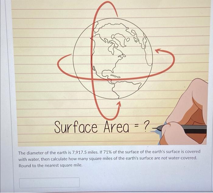 Solved - Surface Area = ? The diameter of the earth is | Chegg.com