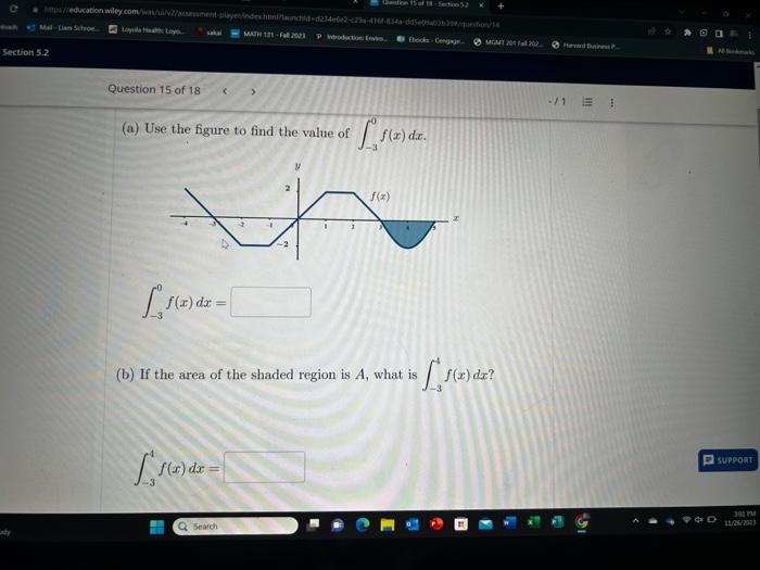 Solved (a) Use the figure to find the value of ∫−30f(x)dx. | Chegg.com