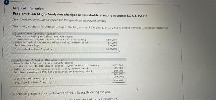 Solved Required information Problem 11-4A (Algo) Analyzing | Chegg.com