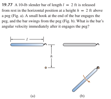 Solved 19.77 ﻿A 10-lb slender bar of length l=2ft is | Chegg.com