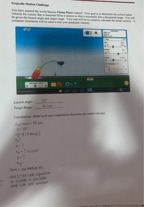 Solved Projectile Motion Challenge You have entered the | Chegg.com