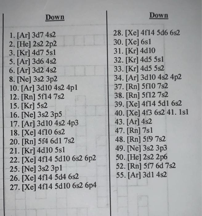 Solved Name Period Electron Configuration Crossword Puzzle: | Chegg.com
